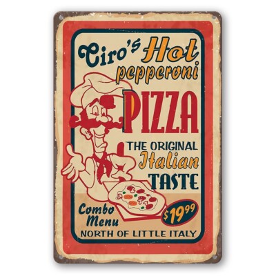 2X Tin Sign PIZZA CIRO HOT PEPPERONI TASTE Decorative Wall Art Rustic ...