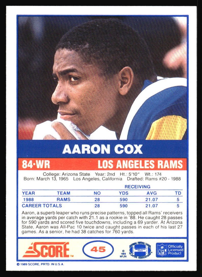 1989 Score Aaron Cox Rookie #45 Los Angeles Rams | eBay