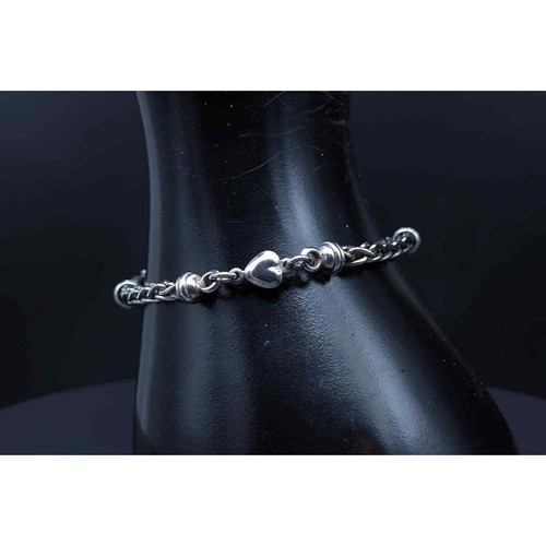Vintage Sterling Silver Elegant Heart Station Wheat Chain Bracelet, 11 ...
