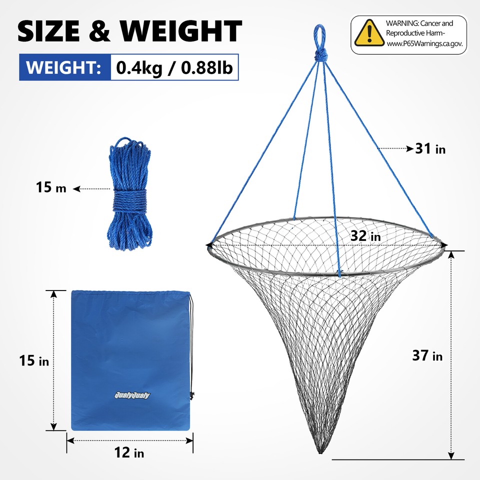 Foldable Drop and Pier Fishing Net Portable Bridge Net Steel Hoop Nylon ...