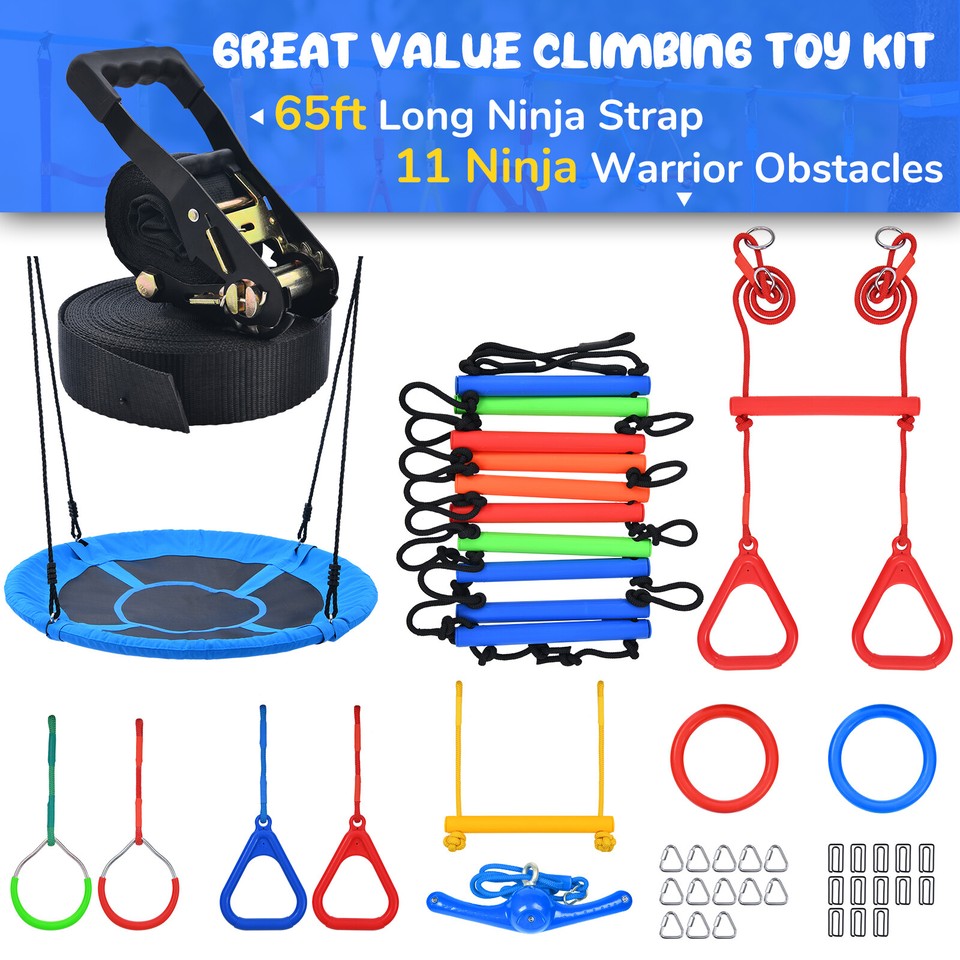 65ft Ninja Warrior Obstacle Course for Kids Ninja Rope Course Outdoor ...