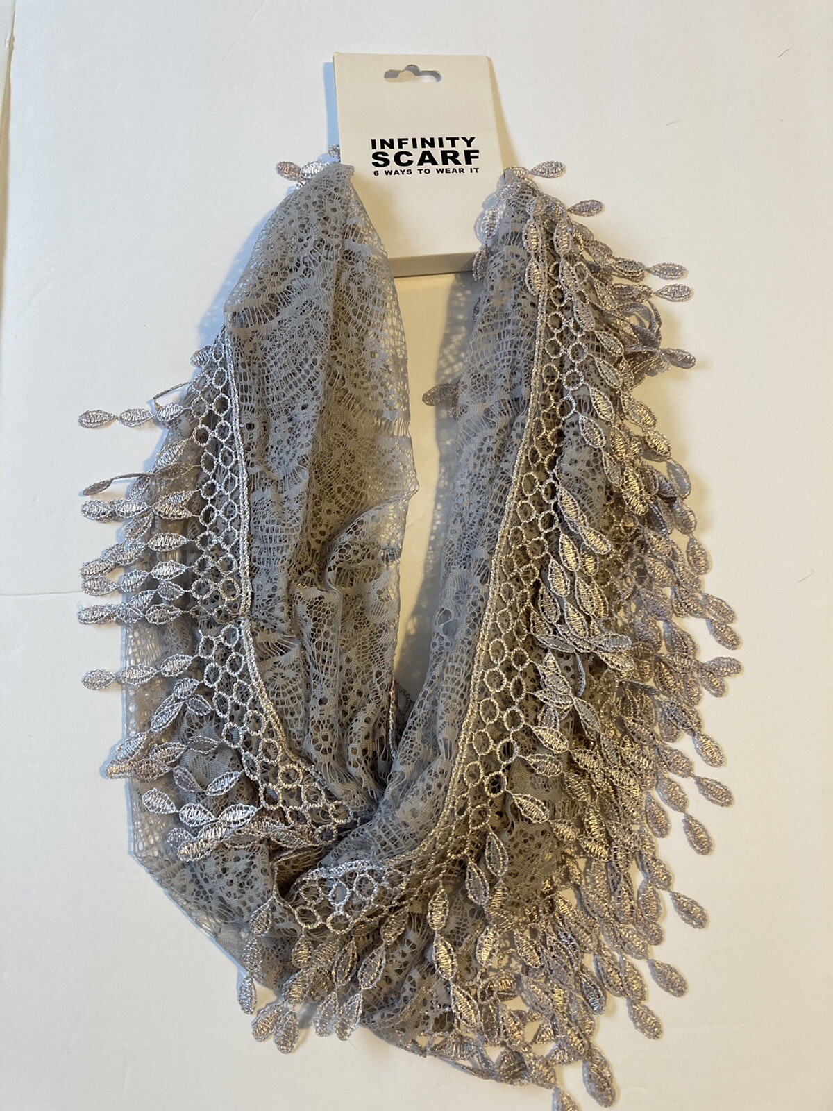 Infinity Scarf Gray Lacey Lightweight Dressy Fashionable Wear 6 Ways | eBay