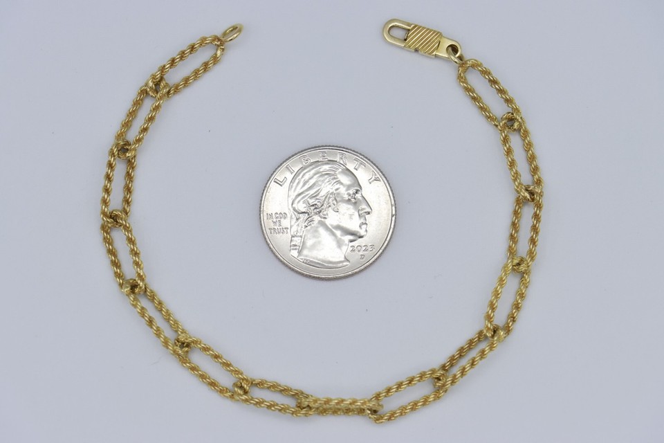 18K Yellow Gold Cable Charm Bracelet 8"HANDCRAFTED Designer NINO ...