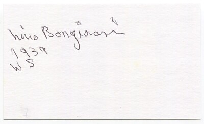 Nino Bongiovanni Signed 3x5 Index Card Autographed Baseball Cincinatti ...