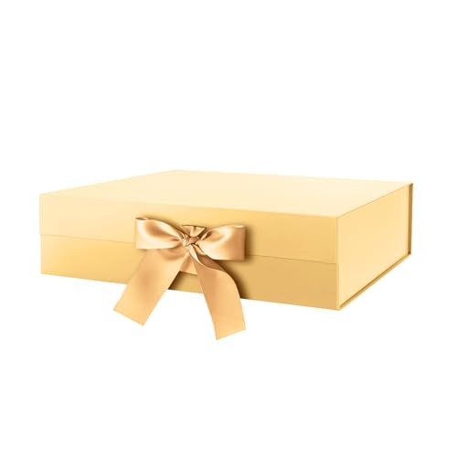 Large Christmas Gold Gift Box with Lid Gold-Ribbon-13.5x9x4.1 Inches ...