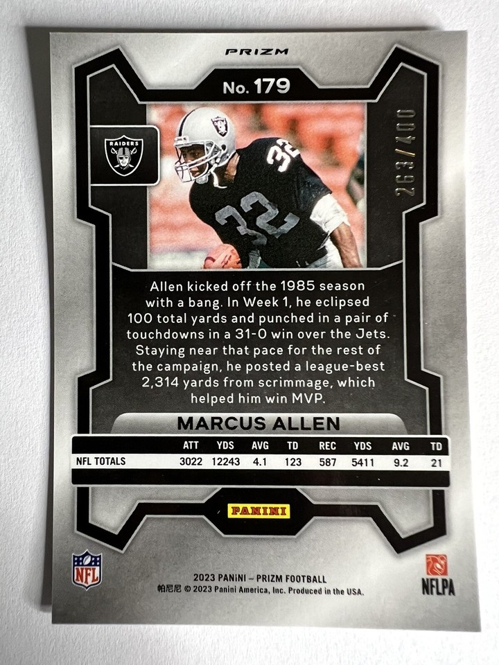 2023 Panini Prizm MARCUS ALLEN Raiders #179 Premium Pandora 263/400 | eBay