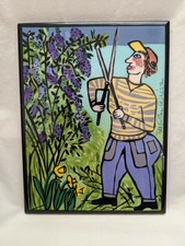 Pat Custer Denison Ceramic Art Tile 6x8 Nude Woman Flowers Signed for ...