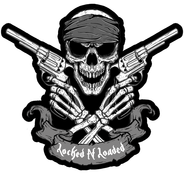 Lethal Threat Lock N Loaded Skull Skeleton Guns Motorcycle Large Patch ...