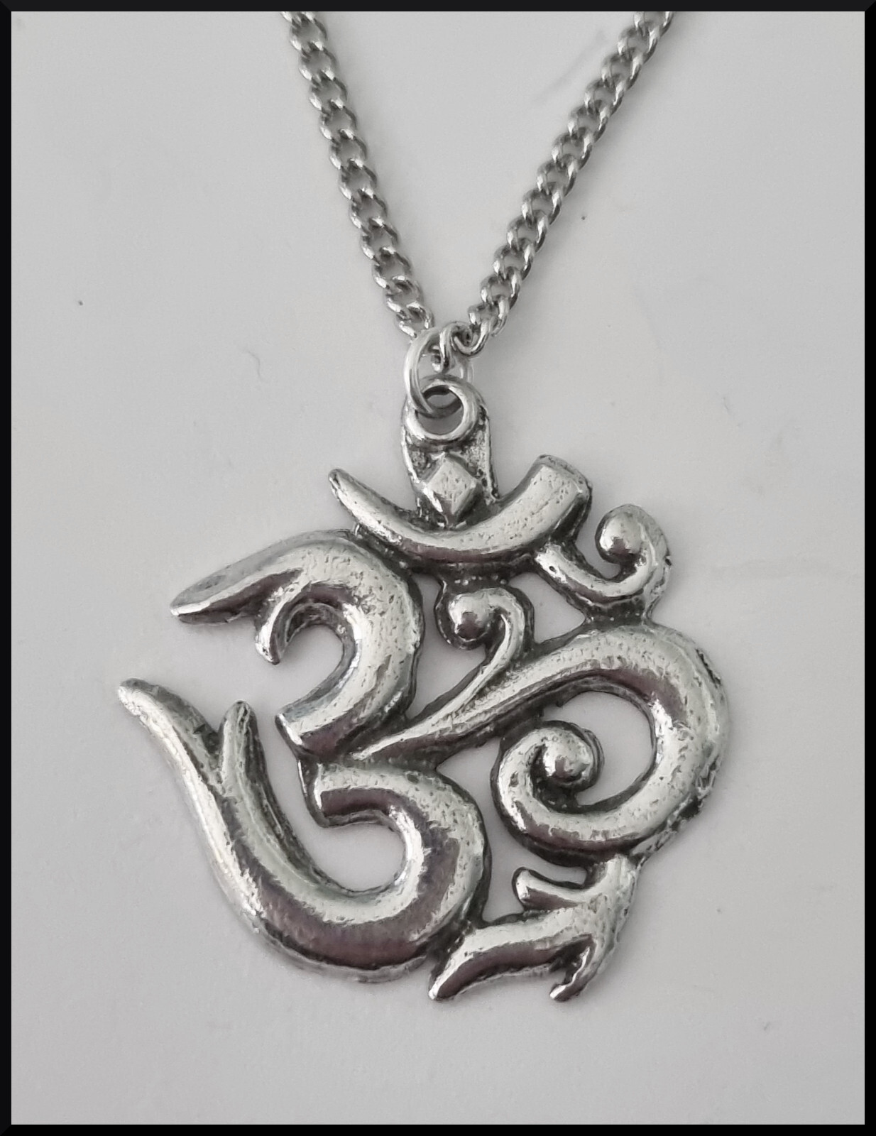 Chain Necklace #148 Pewter OM OHM AUM Pendant HINDU BUDDHST (30mm x ...