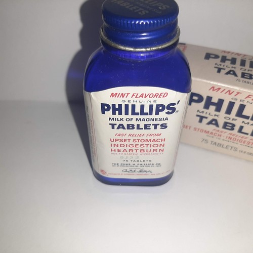 Vintage Phillips Milk Of Magnesia Tablets Glass Bottle Cobalt Blue In ...