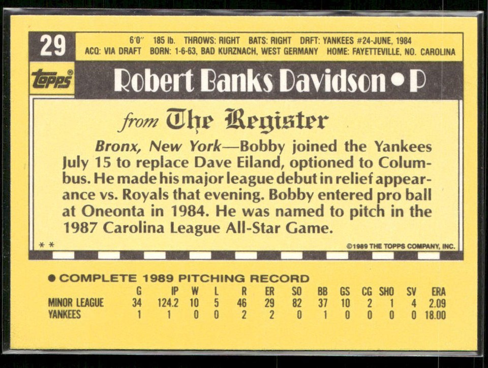 1990 Topps Major League Debut 1989 #29 Bobby Davidson | eBay