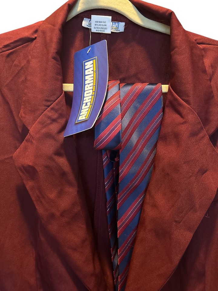 Adult Authentic Ron Burgundy Anchorman Costume No Pants Cosplay Wig Tie ...
