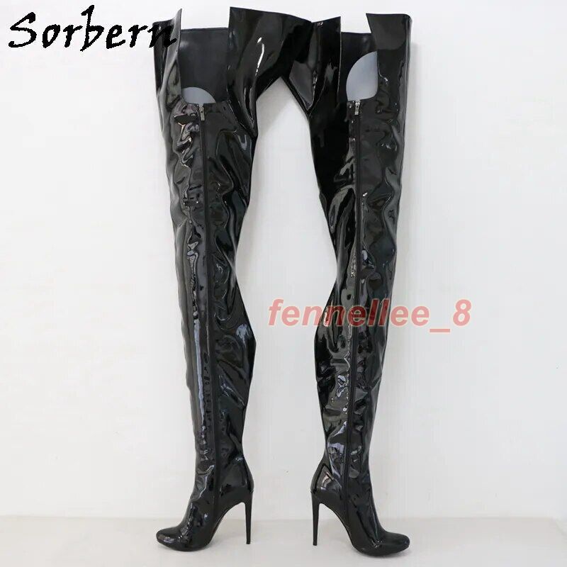 Super Long Crotch Thigh Boots Unisex High Heel Rount Toe Fetish Boot ...