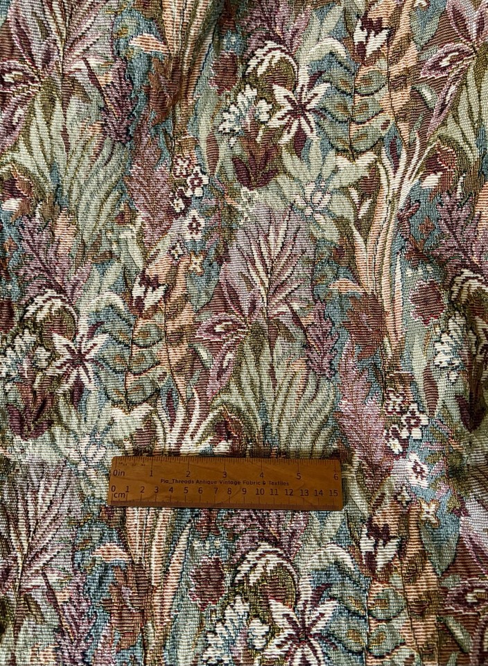 Vintage French Botanical Floral Foliage Cotton Tapestry Jacquard Fabric ...