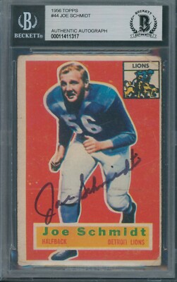 1956 Topps #44 Joe Schmidt Beckett Authentic Autograph Signed *1317 | eBay