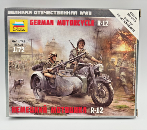 Zvezda 1/72 6142 German Motorcycle R-12 with 2 Soldiers WWII Snap Fit ...