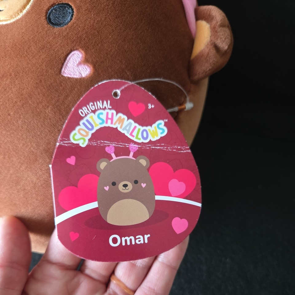 Squishmallows Omar the Bear 8” Squishy Soft Plush Toy w/ Pink Headband ...