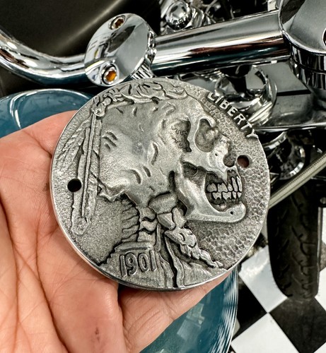 Gilroy Indian Motorcycle Skull Chief Carved Buffalo Nickel Points ...