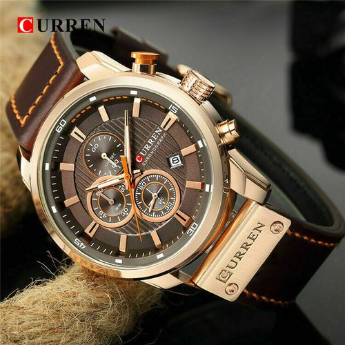 Curren Fashion Mens Sports Watches Quartz Leather Waterproof Wrist ...