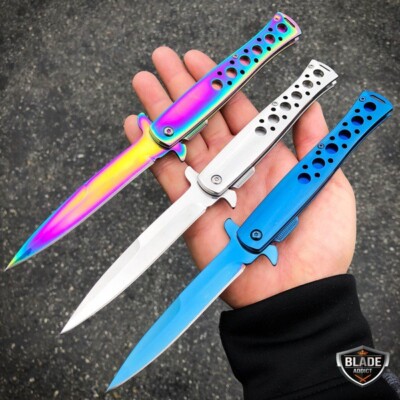 9" Tactical Stiletto Style Spring Open Assisted Folding Open Pocket ...