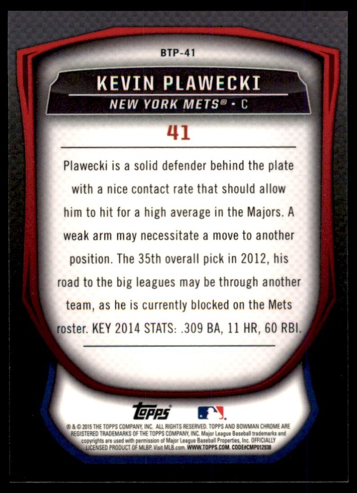 2015 Bowman Scouts Top 100 #BTP-41 Kevin Plawecki New York Mets | eBay