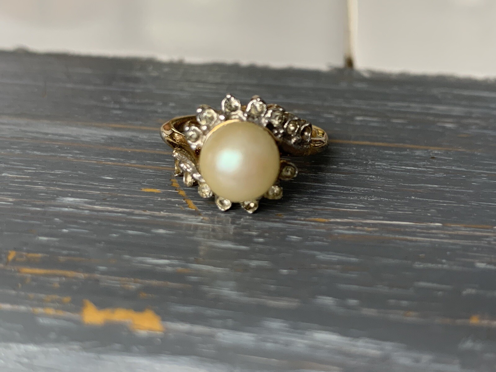 Vintage Spiral Pearl And Rhinestone 14k GE Espo Ring Sz 6 | eBay