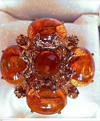 VINTAGE Gold & Amber Stone Brooch | eBay