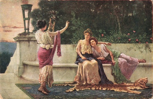 Postcard Art Zocchi Süße Stündchen im Zweilichte Women Roman Togas Lyre ...