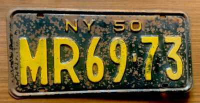 Vintage 1950 New York NY License Plate # MR69-73, Amazing Patina / Look ...