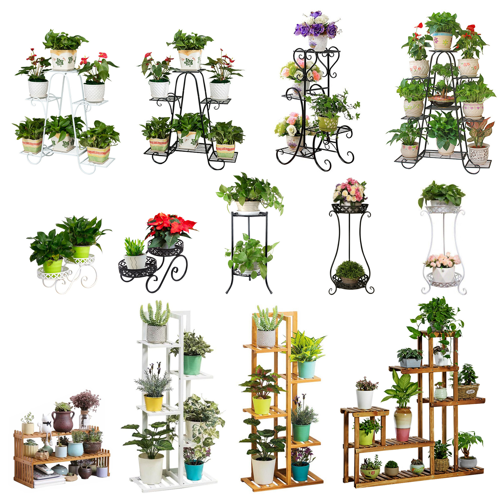 Metal/Wooden Plant Flower Stand Pot Open Display Shelf Outdoor Indoor ...