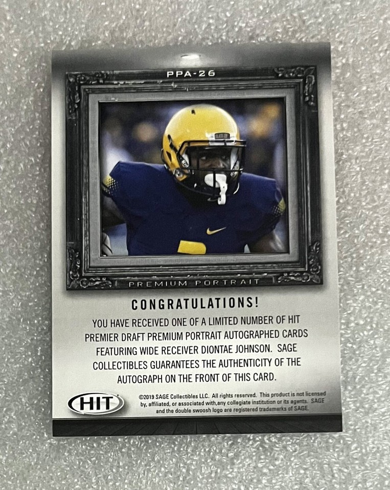DIONTAE JOHNSON 2019 Hit PORTRAITS #PP26 GOLD RARE 7/10 WOW RC AUTO ...