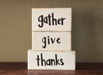 3 Pc Wood Shelf Sitter | Gather Give Thanks | Farmhouse | Rustic Wood ...