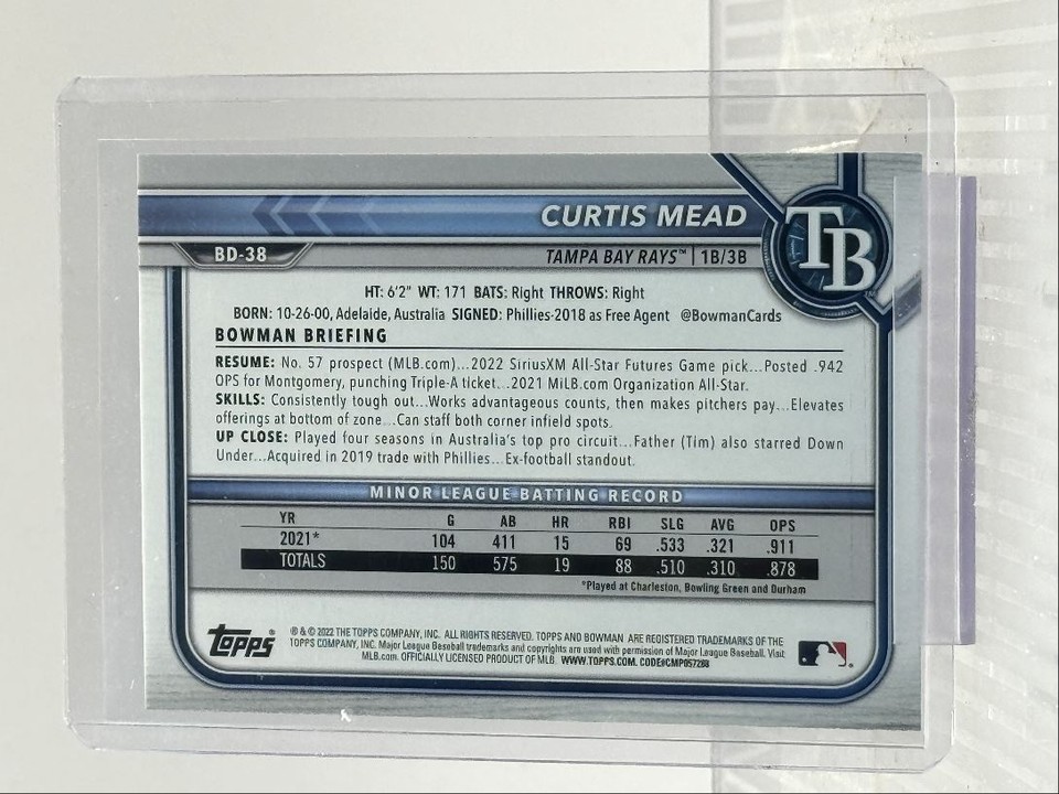 CURTIS MEAD 2022 BOWMAN DRAFT ORANGE BORDER PAPER RAYS /25 Q2330 | eBay