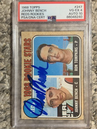 1968 Topps #247 Johnny Bench RC Auto PSA 4/10 Dual Grade HOF Rookie ...