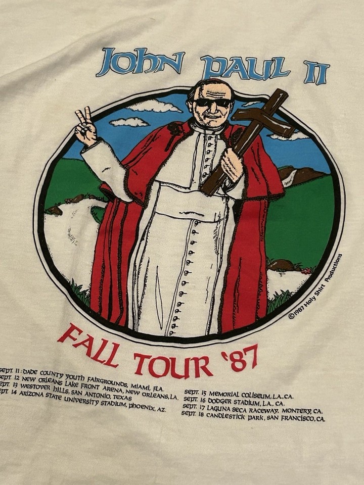 Hanes Fifty-Fifty Vintage 1987 Pope John Paul II Graphic Tee White L | eBay