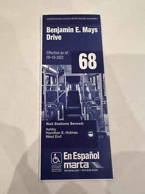 MARTA Bus Route 68 Map - Benjamin E. Mays Drive Schedule | eBay