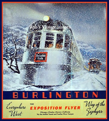 CB&Q Burlington Railroad Expo Denver Omaha Chicago Zephyr Train Poster ...