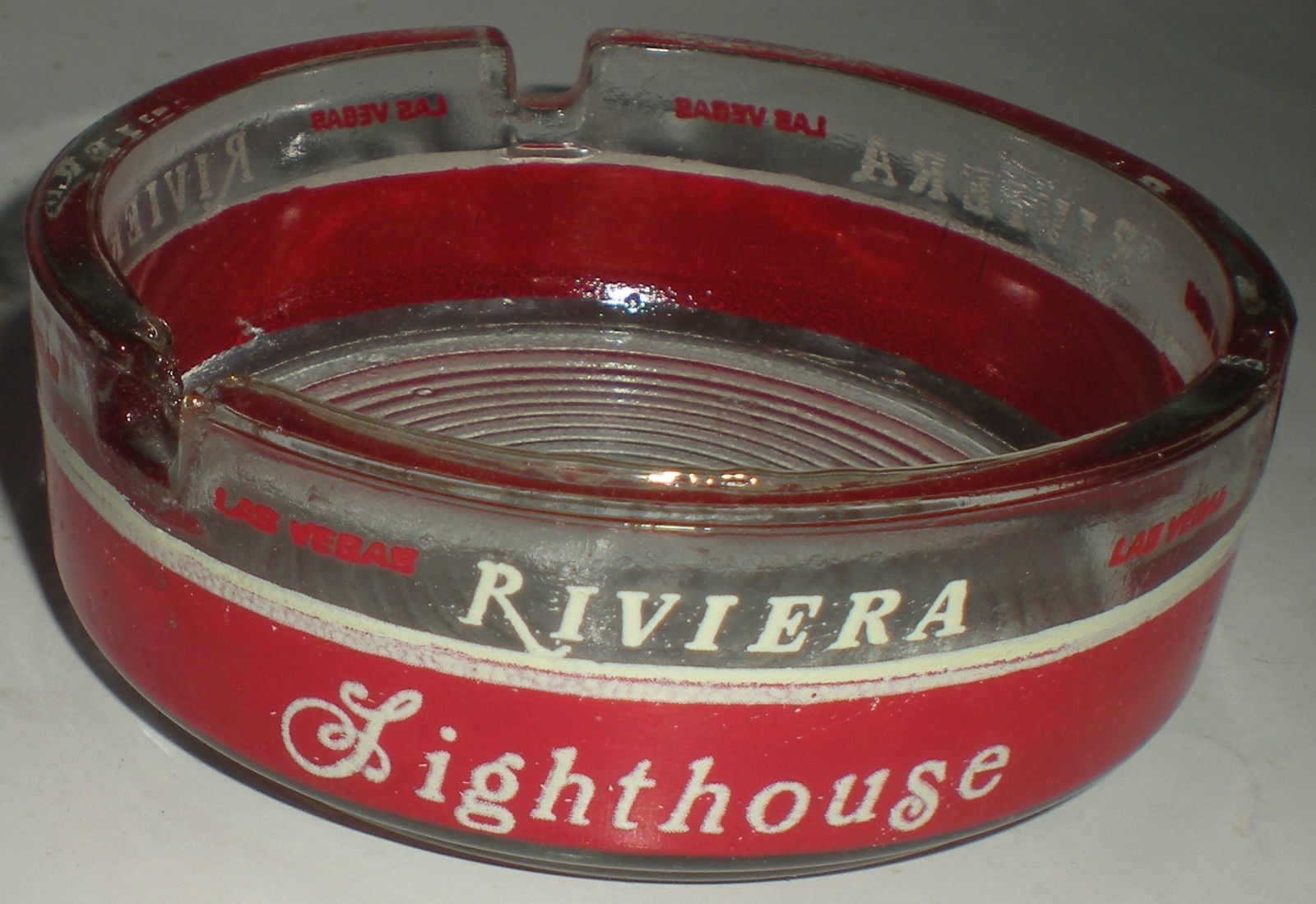 ASHTRAY GLASS RIVIERA DELMONICO LAS VEGAS NEVADA RED WHITE VINTAGE ...