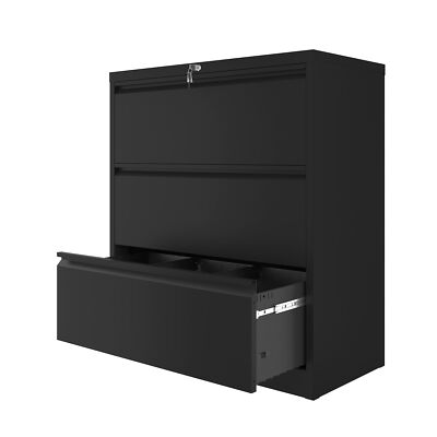 Heavy-Duty Steel File Cabinet Lockable 3 Deep Wide Drawers Office ...