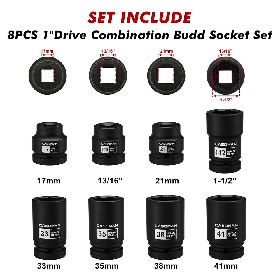 8-Piece 1-Inch Drive Impact Socket Set, Metric & SAE, Truck Socket ...