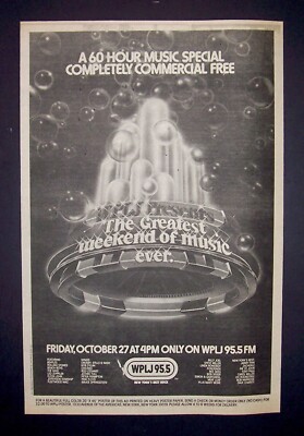 WPLJ 95.5 FM Radio Station Weekend 60 Hr Music Special 1978 Poster Type ...