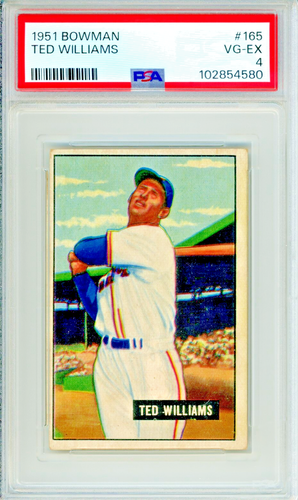 1951 Bowman Ted Williams baseball card, PSA graded VG-EX 4, #165 in the ...