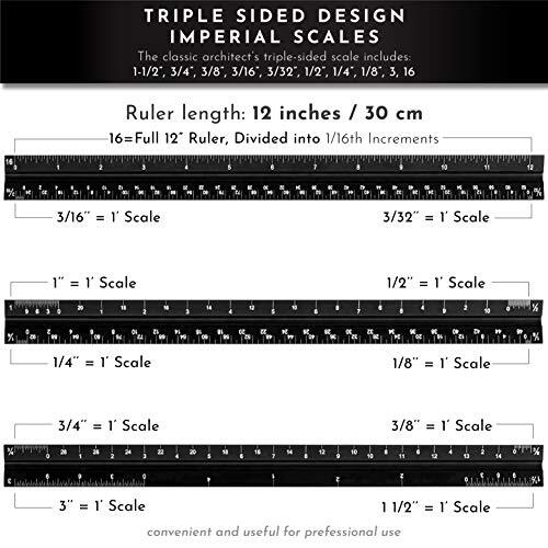 12-Inch Architectural and Engineering Scale Ruler Set Imperial | Laser ...