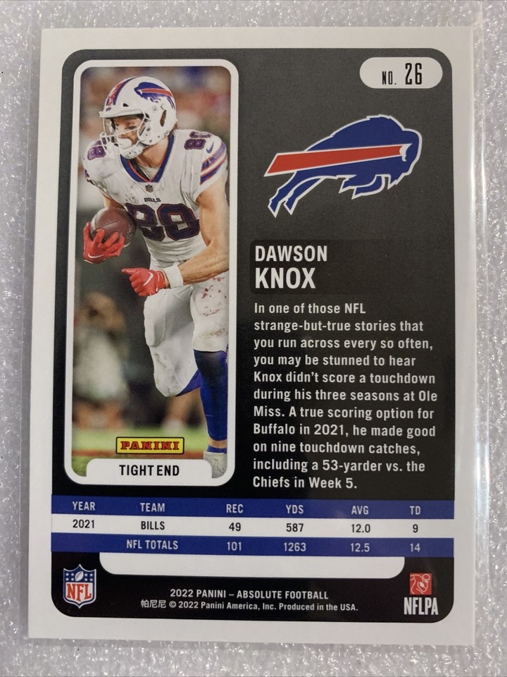Dawson Knox 2022 Panini Absolute Football #26 Buffalo Bills NFL TRADING CARD | eBay