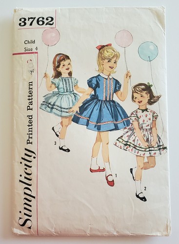 Simplicity 3762 1950s Little Girls Party Dress Size 4 Vintage Sewing ...