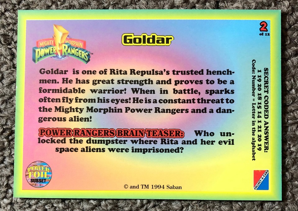 1994 Saban Mighty Morphin Power Rangers Power Foil Trading Card Goldar ...