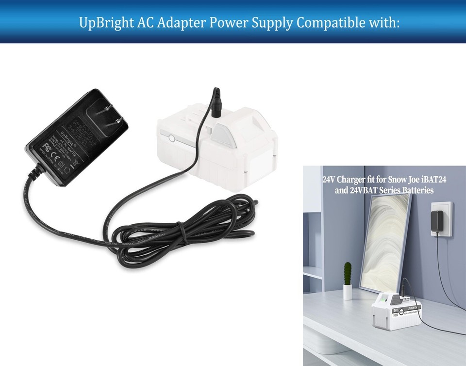 AC Adapter for Snow Sun Joe Battery 24BAT-LTX/LTW/LTE/LT/XR Pro Battery ...