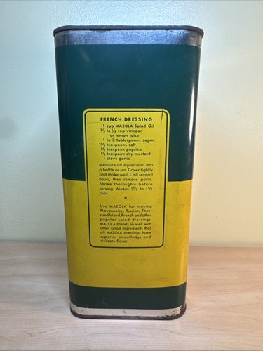 Vintage Mazola Refined Corn Oil One Gallon Oblong Tin Can for Salads ...