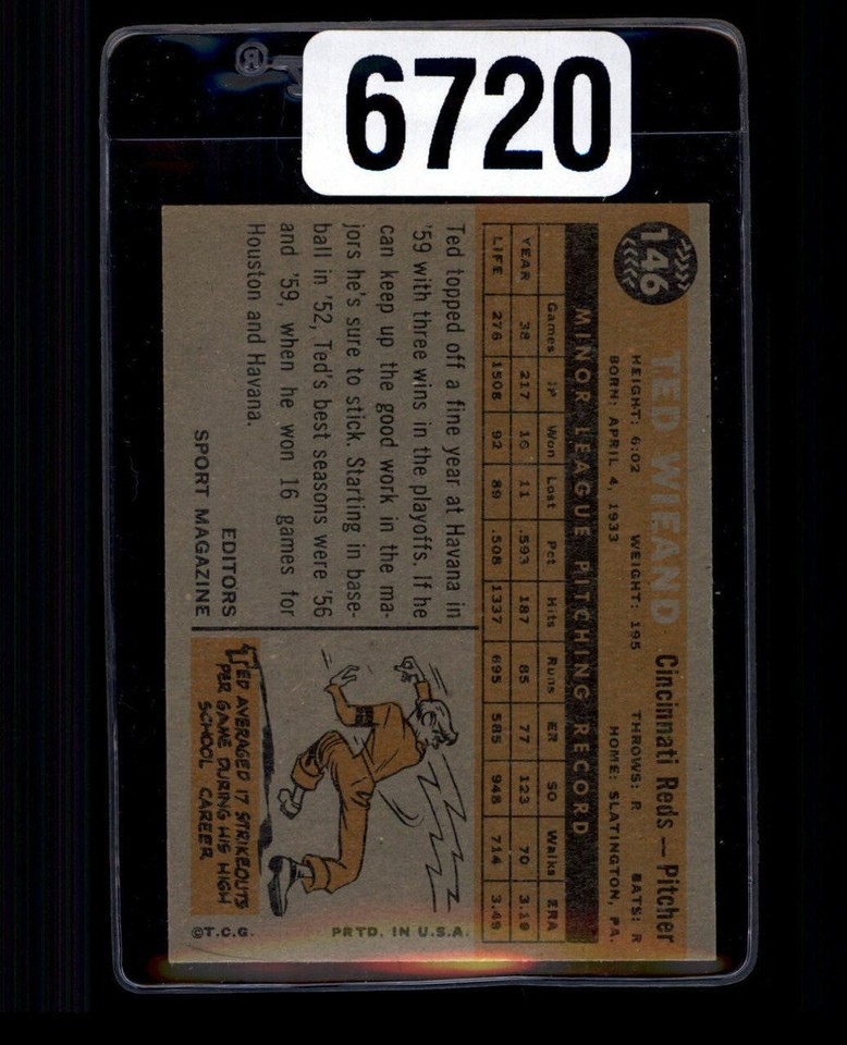 1960 TED WIEAND TOPPS #146 ROOKIE STAR REDS NM-NMMT #6720 | eBay