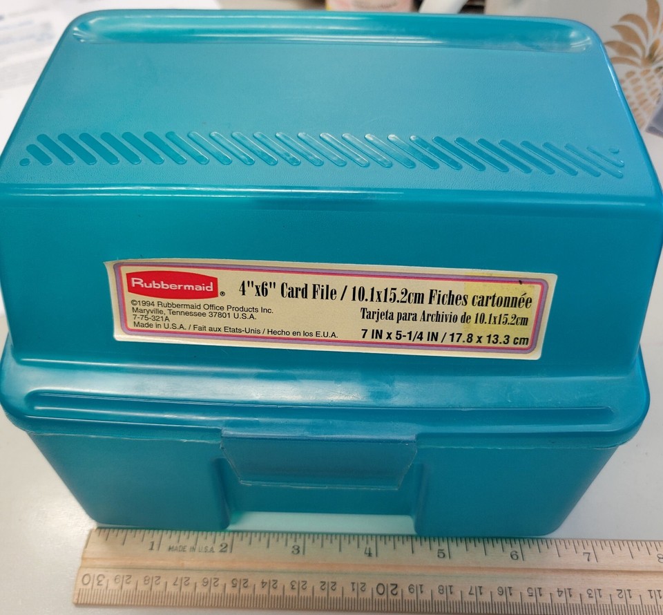 RUBBERMAID TEAL PLASTIC 4" x 6" INDEX CARD FILE BOX USA NEW! See ...